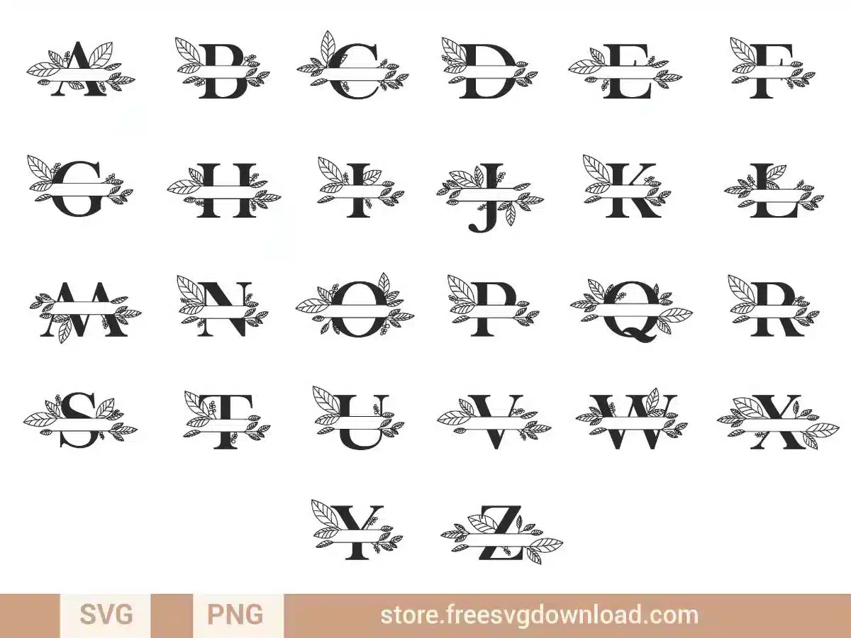 Floral Split Monogram Letter A Floral Split Letters A Z SVG, Flower